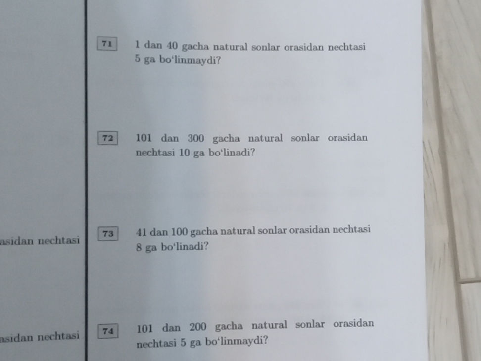 71. 1 dan 40 gacha natural sonlar orasidan | StudyX