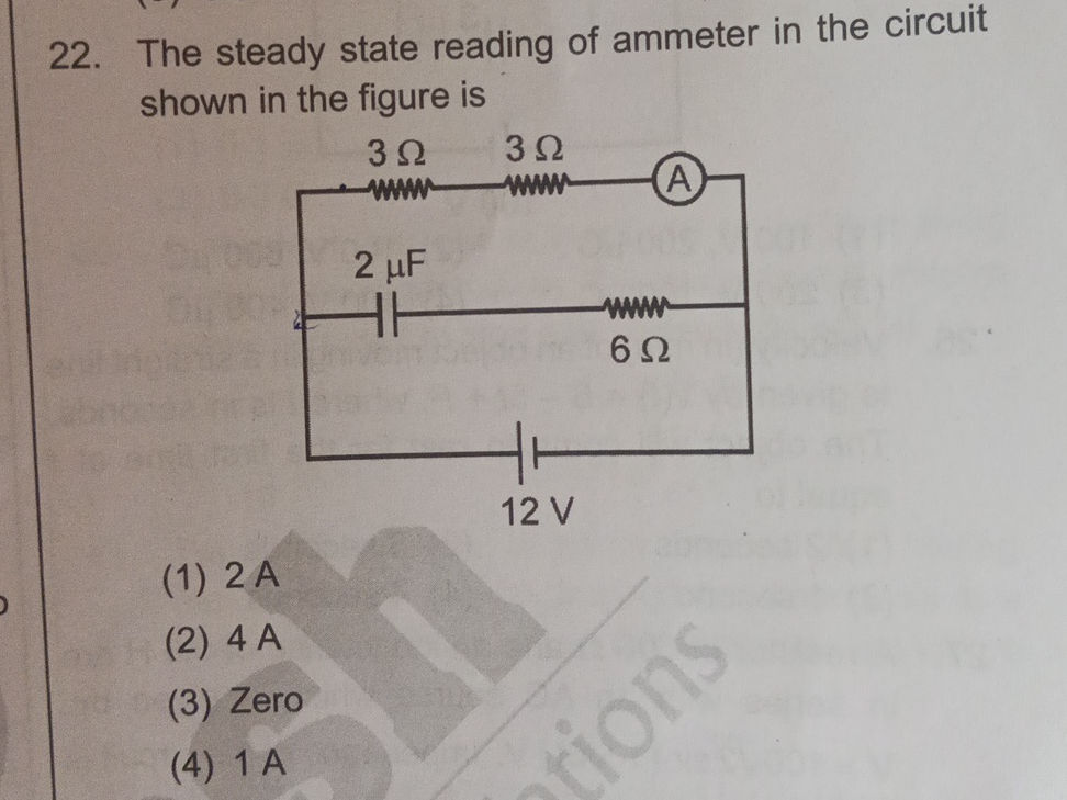 22. The steady state reading of ammeter in | StudyX