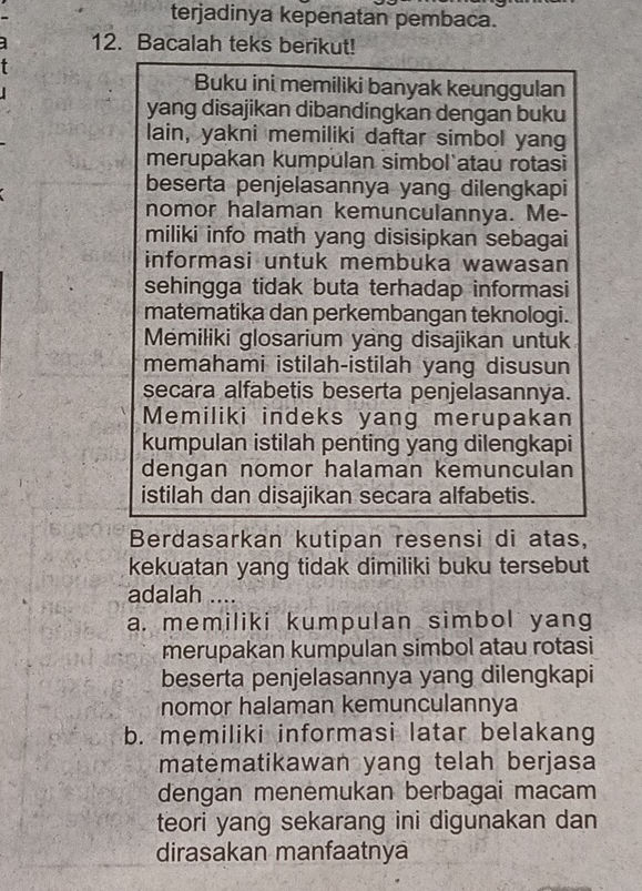 12. Bacalah teks berikut! Buku ini memiliki | StudyX