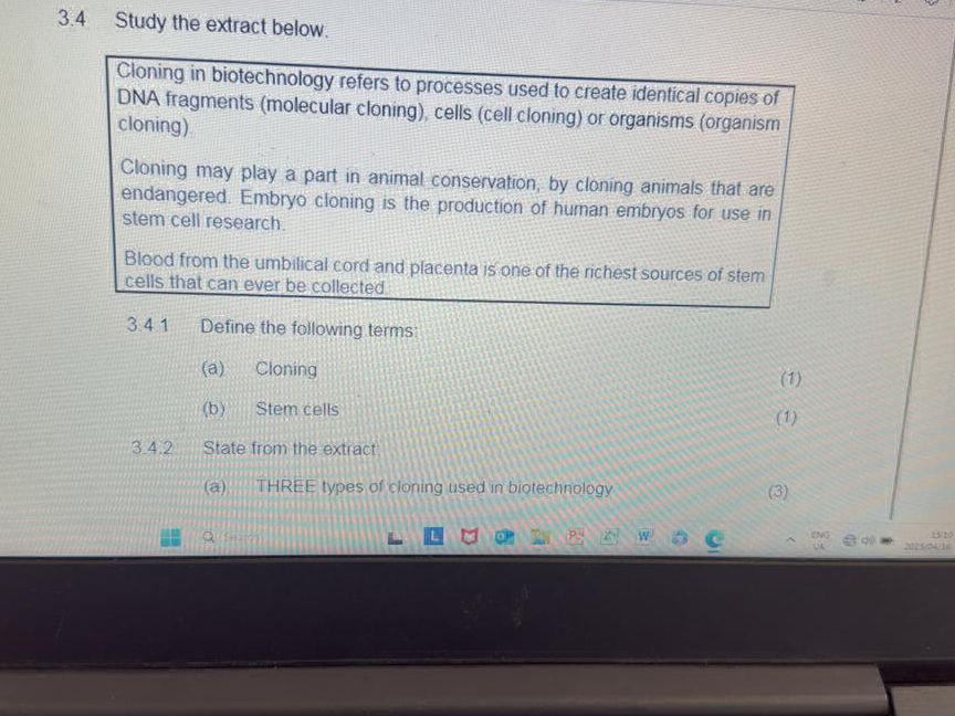 3.4 Study the extract below. Cloning in | StudyX