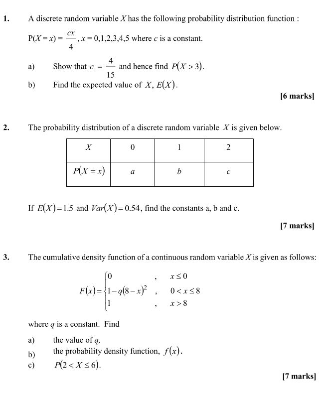 1. A discrete random variable $X$ has the | StudyX