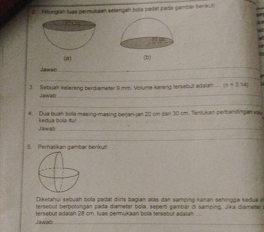 2. Hitunglah luas permukaan setengah bola | StudyX