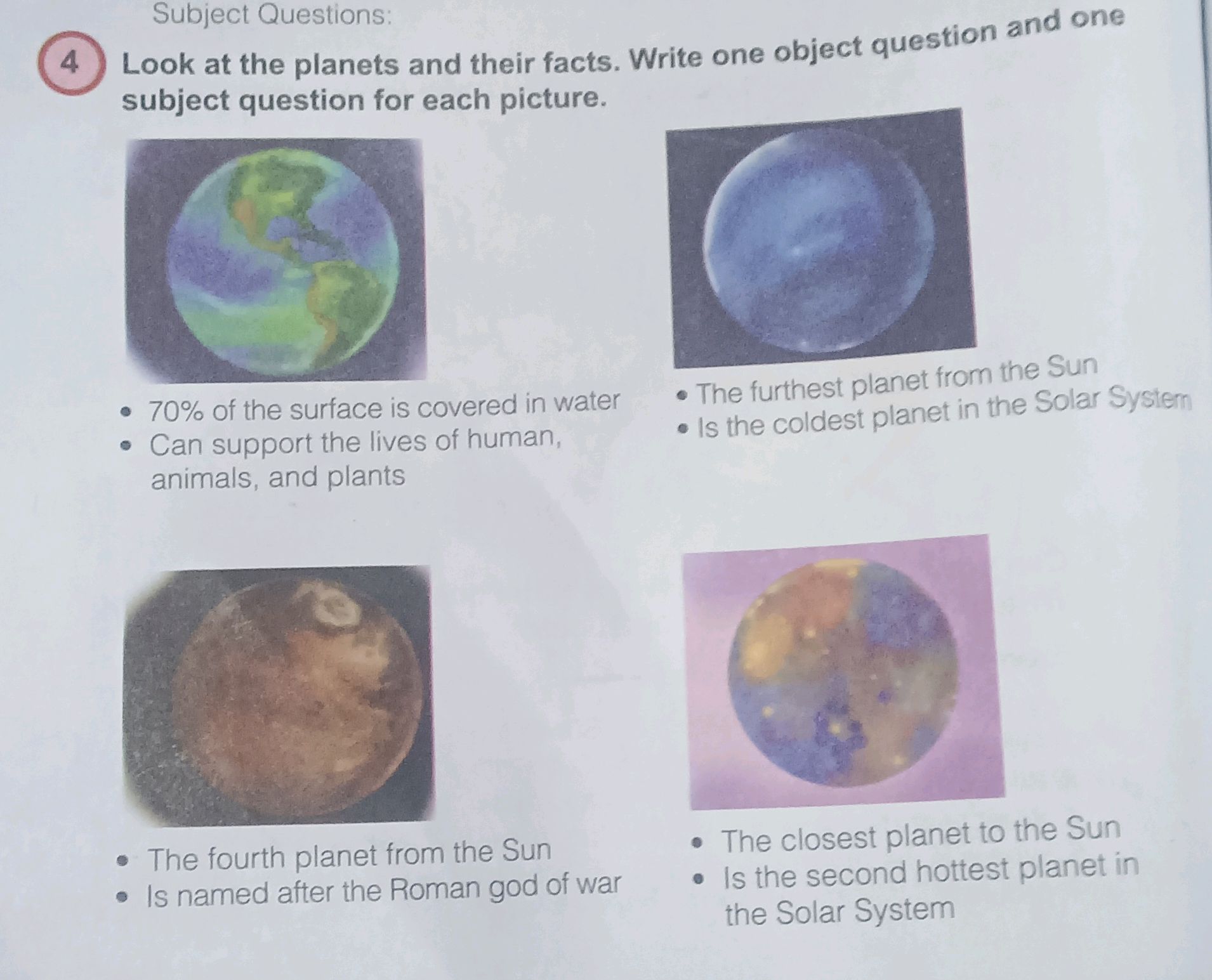 Look at the planets and their facts. Write | StudyX