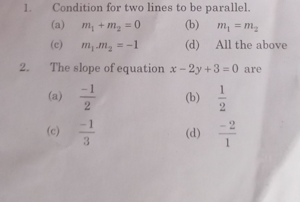 1. Condition for two lines to be parallel. | StudyX