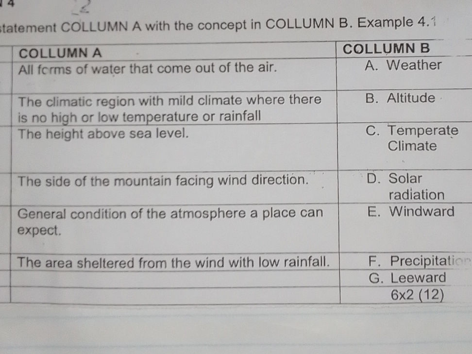Match statement COLLUMN A with the concept | StudyX
