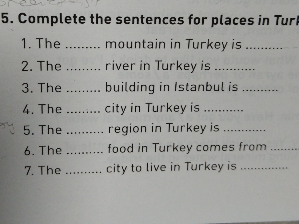 5. Complete the sentences for places in Turk | StudyX