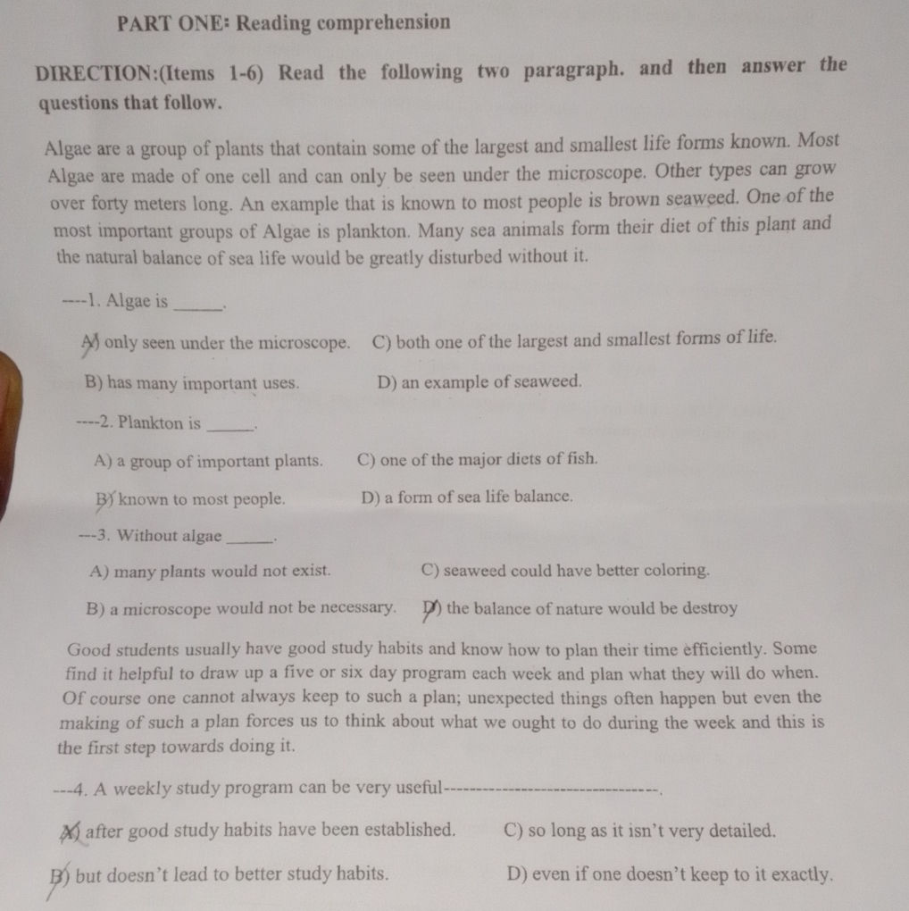 PART ONE: Reading comprehension | StudyX