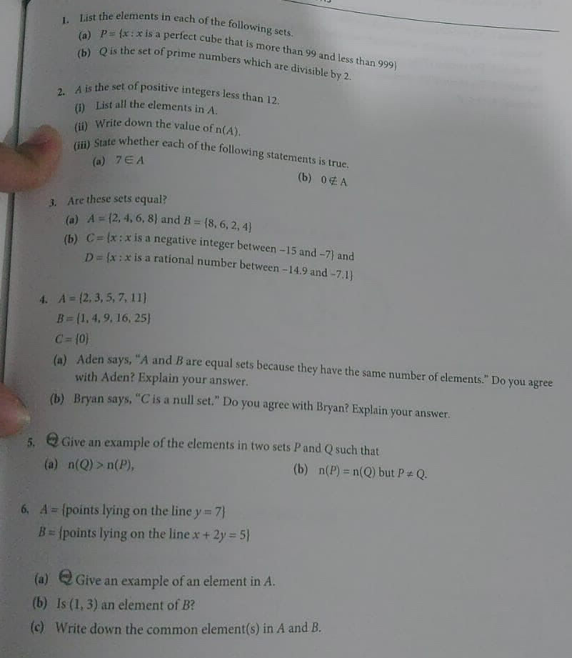 1. List the elements in each of the | StudyX