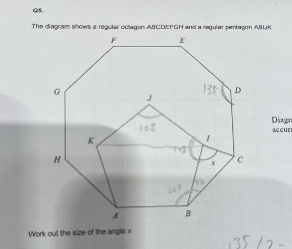 The diagram shows a regular octagon ABCDEFGH | StudyX