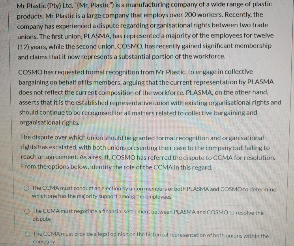 Mr Plastic (Pty) Ltd. ("Mr. Plastic") is a | StudyX