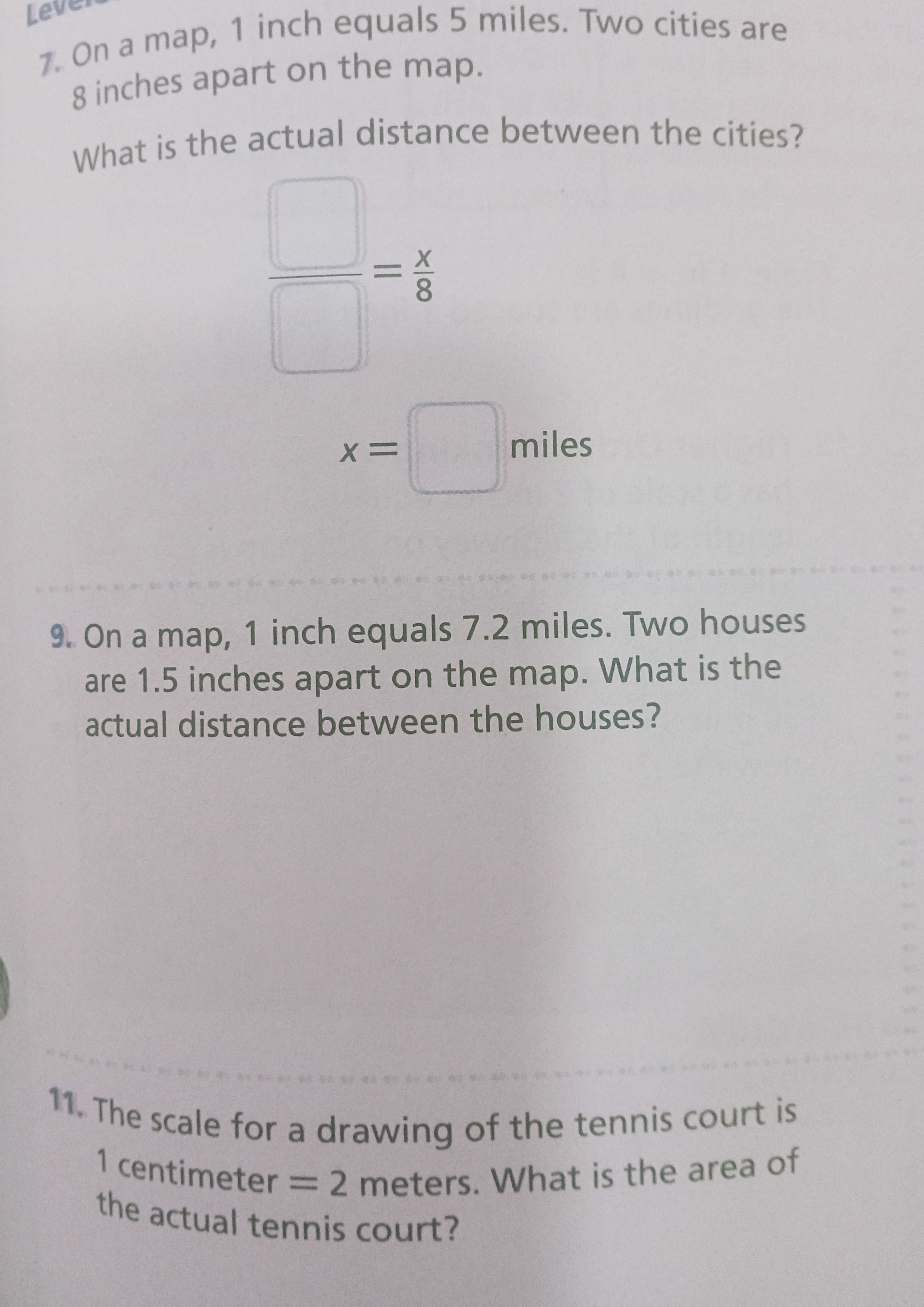 7. On a map, 1 inch equals 5 miles. Two | StudyX