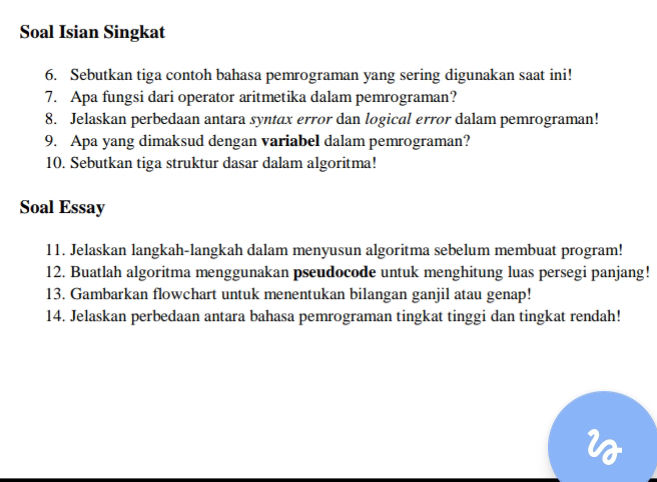 6. Sebutkan tiga contoh bahasa pemrograman | StudyX