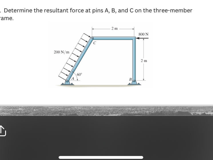 Determine the resultant force at pins A, B, | StudyX
