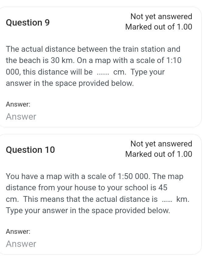 Question 9 The actual distance between the | StudyX