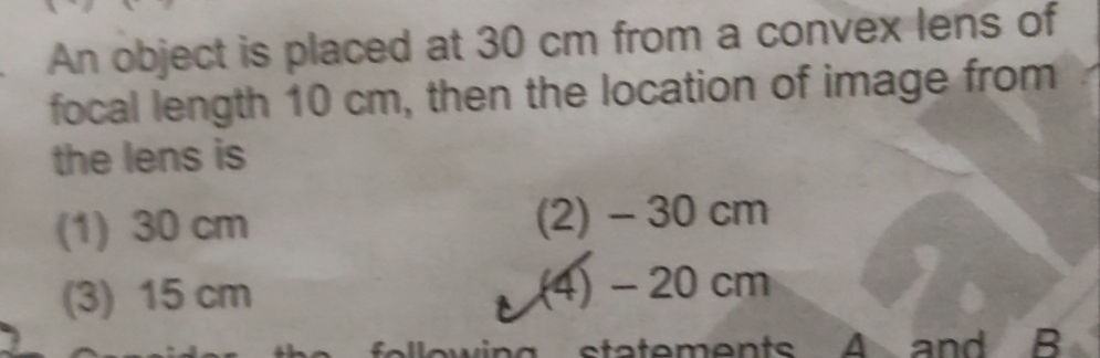 An object is placed at 30 cm from a convex | StudyX