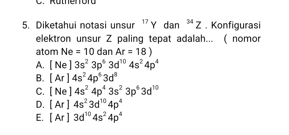 5. Diketahui notasi unsur $^{17}Y$ dan | StudyX
