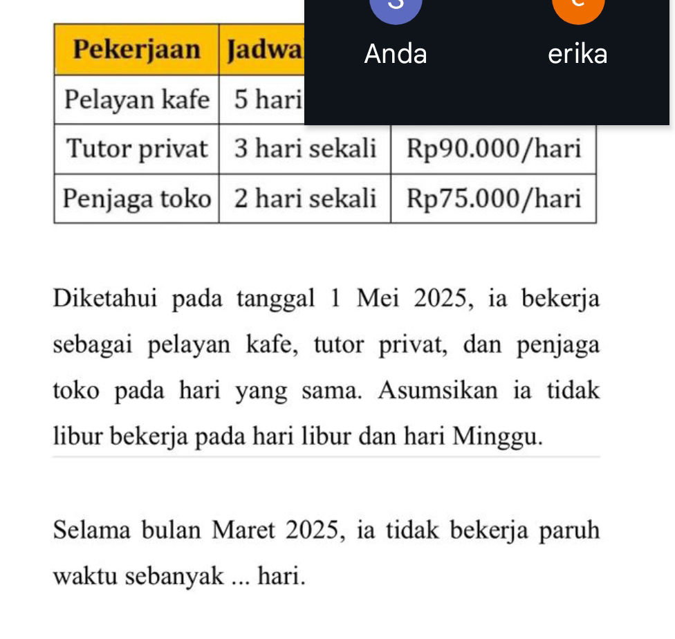 ```markdown | Pekerjaan | Jadwal | | StudyX