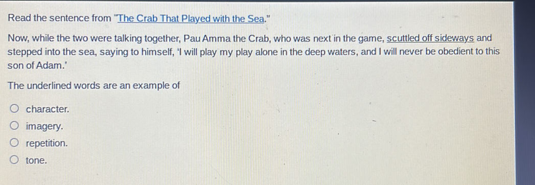 Read the sentence from "The Crab That Played