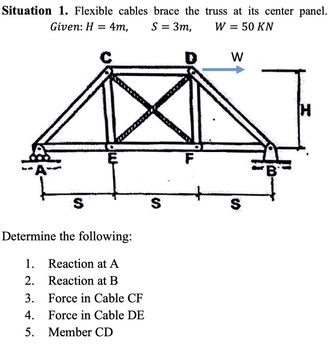 Situation 1. Flexible cables brace the truss | StudyX