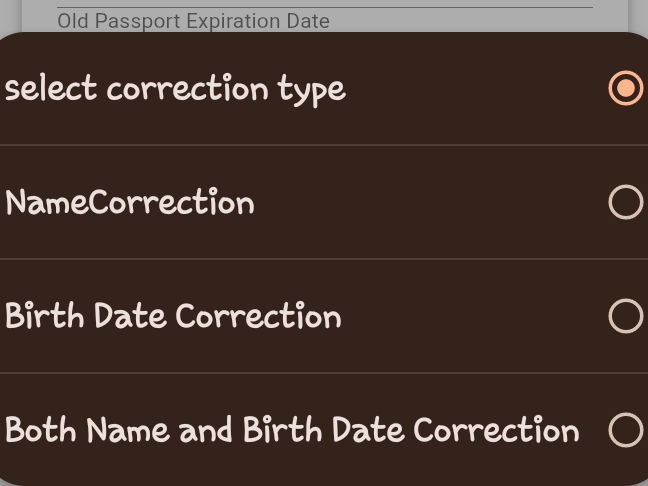 select correction type NameCorrection | StudyX