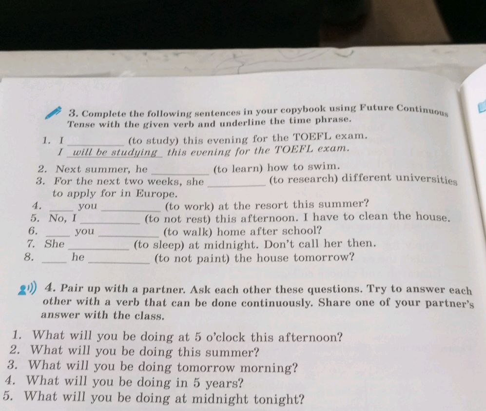 3. Complete the following sentences in your | StudyX