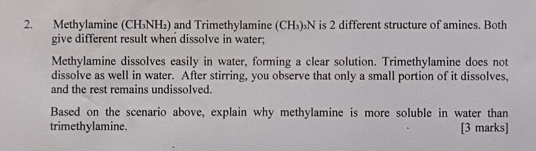 Methylamine (CH3NH2) and Trimethylamine | StudyX