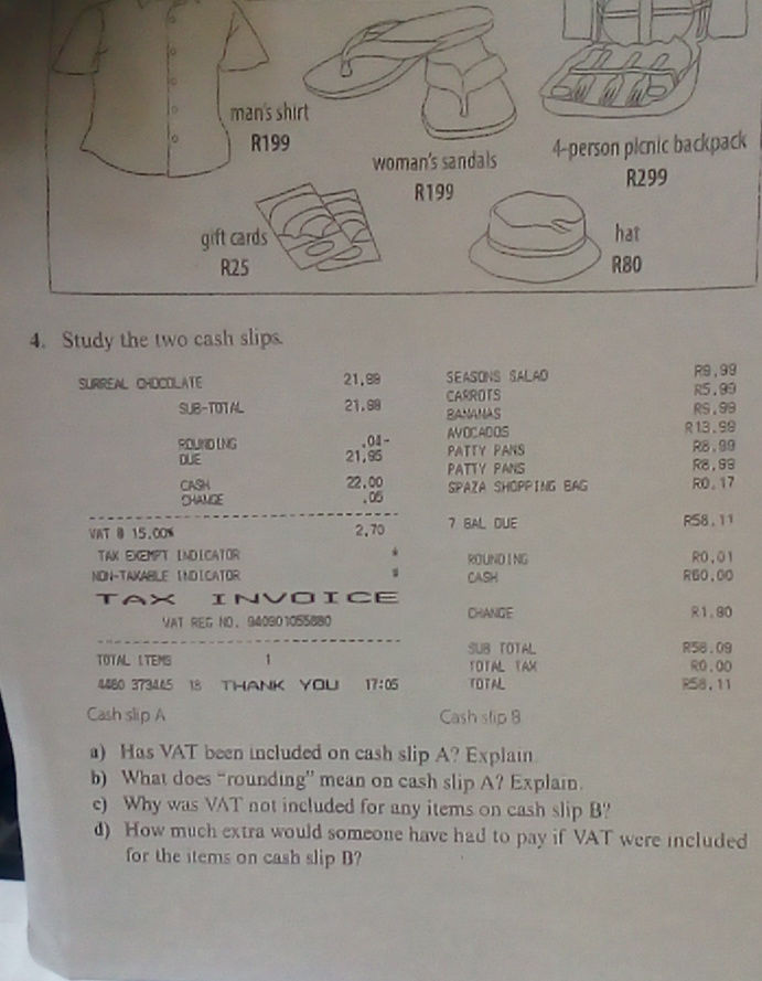 4. Study the two cash slips. a) Has VAT | StudyX