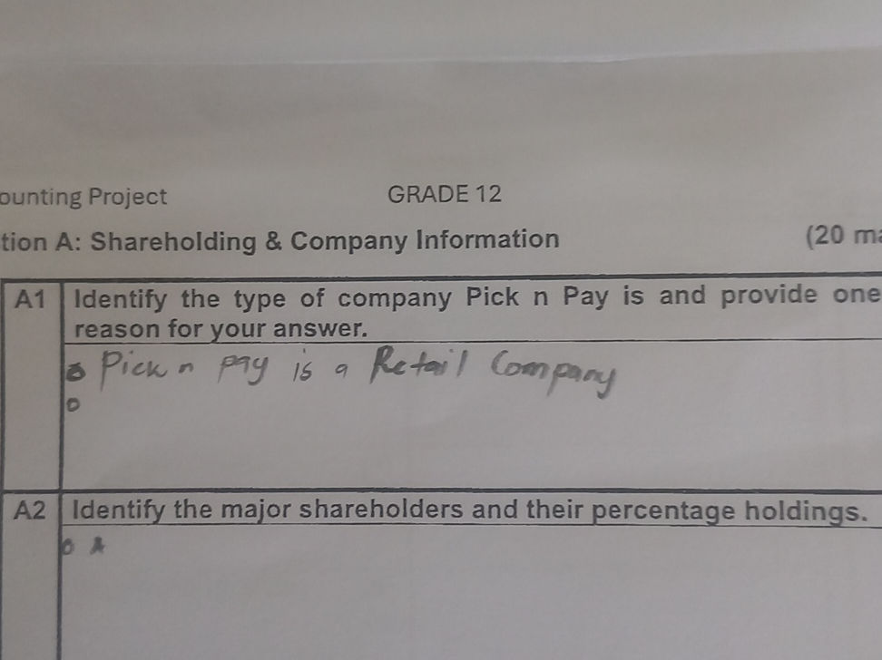 A1 Identify the type of company Pick n Pay | StudyX