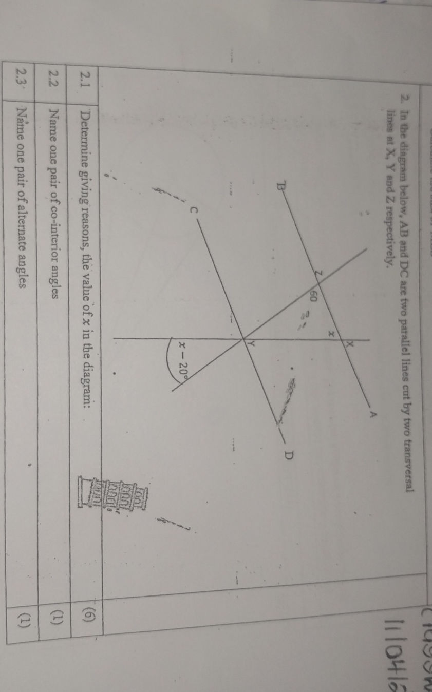 2. In the diagram below, AB and DC are two | StudyX