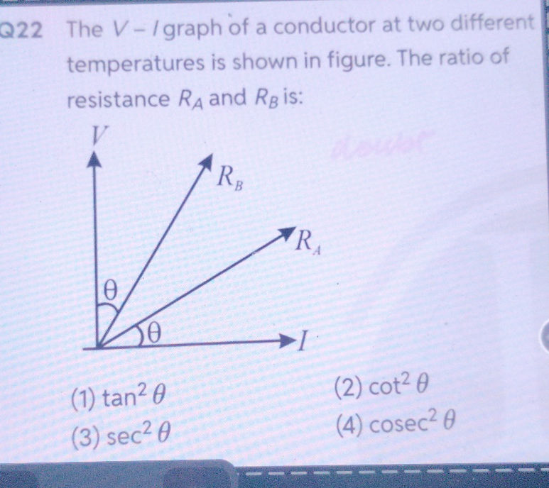 The $V-I$ graph of a conductor at two | StudyX