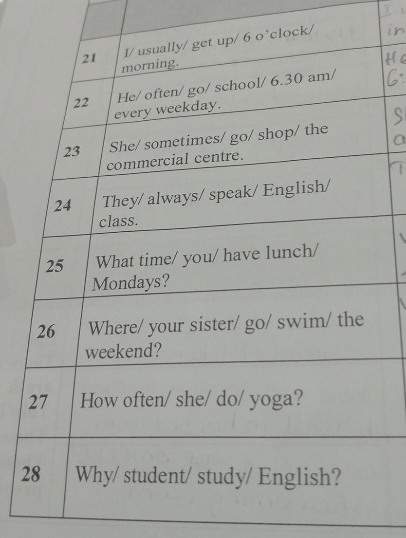 21 I/ usually/ get up/ 6 o'clock/ morning. | StudyX