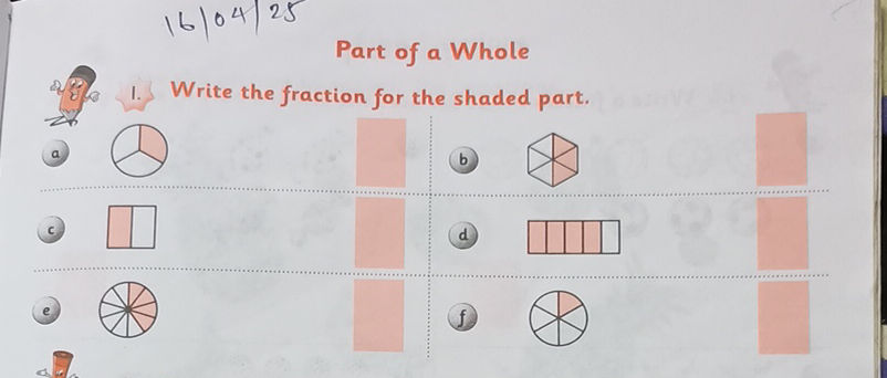 1. Write the fraction for the shaded part. | StudyX