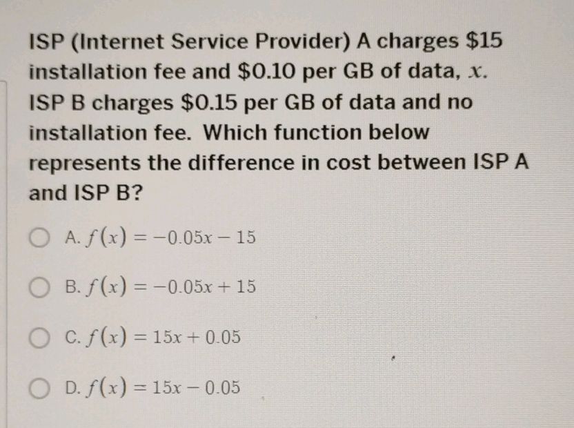 ISP (Internet Service Provider) A charges | StudyX