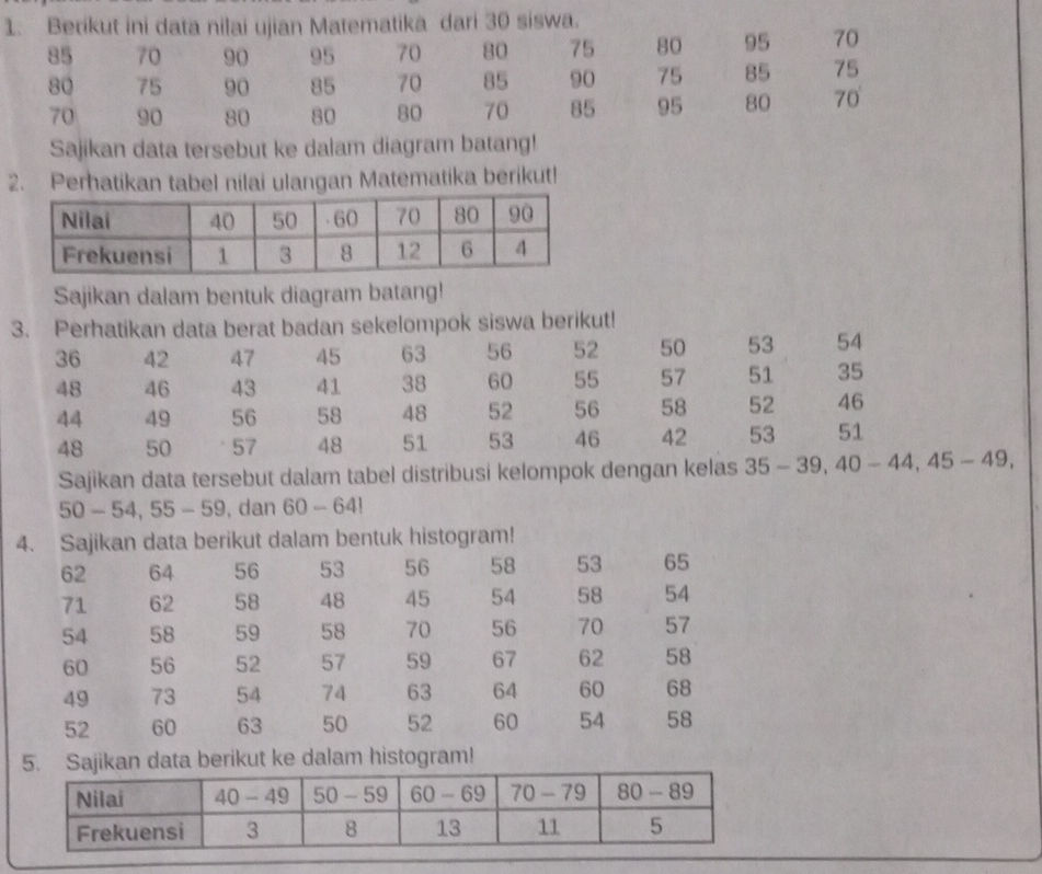 1. Berikut ini data nilai ujian Matematika | StudyX