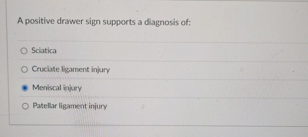 A positive drawer sign supports a diagnosis | StudyX