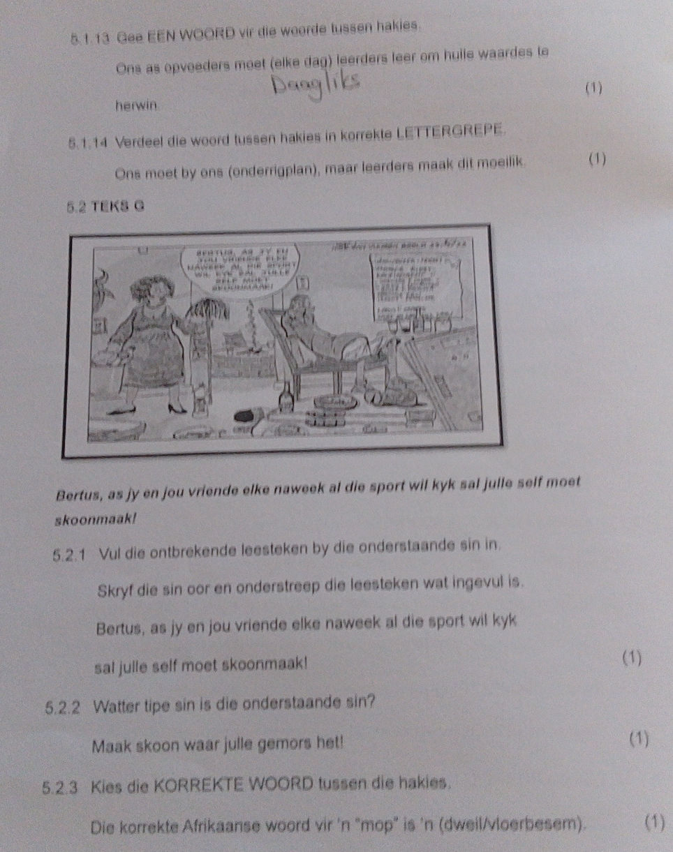 5.1.13 Gee EEN WOORD vir die woorde tussen | StudyX
