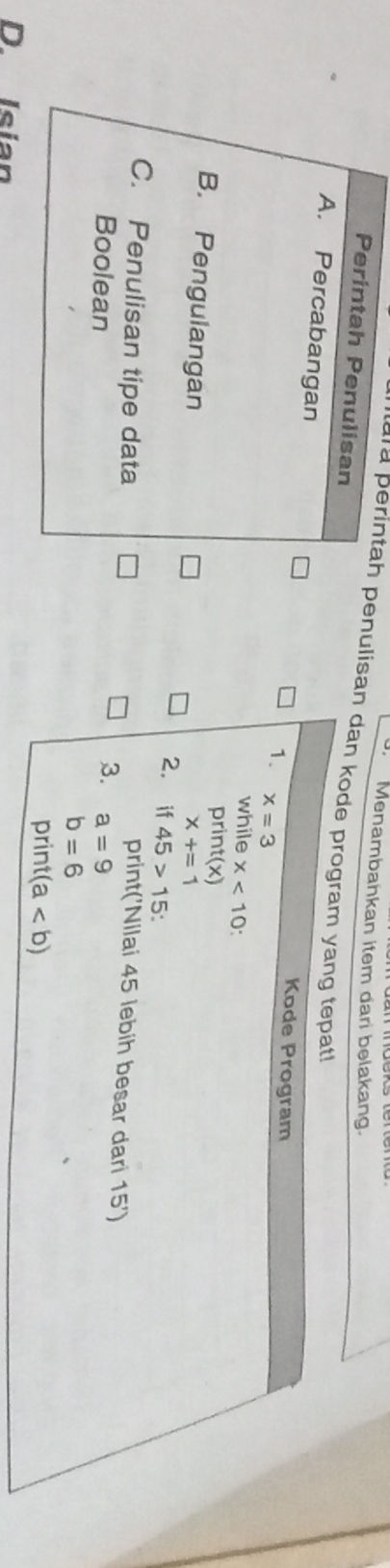 Pilih perintah penulisan dan kode program | StudyX
