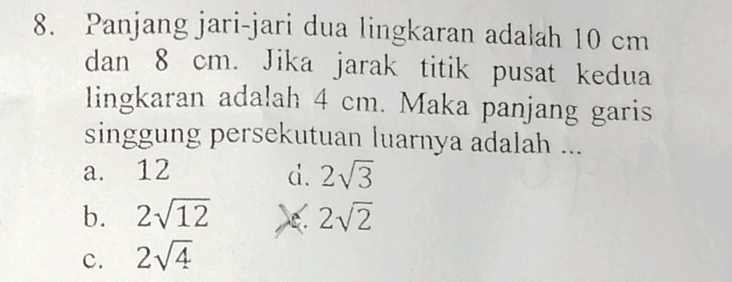 8. Panjang jari-jari dua lingkaran adalah 10 | StudyX