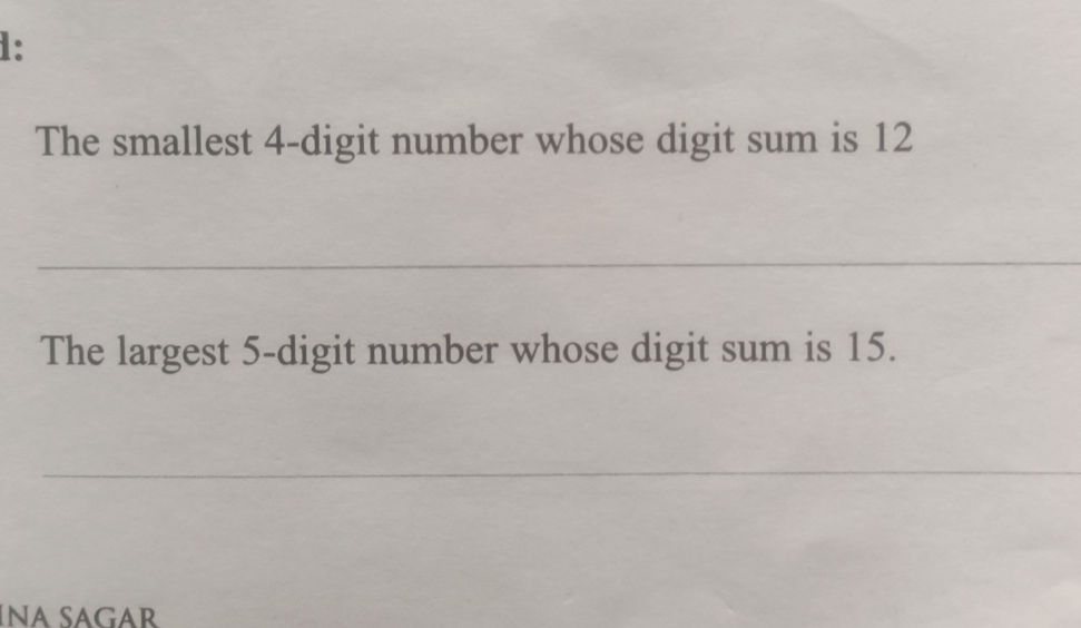 The smallest 4-digit number whose digit sum | StudyX