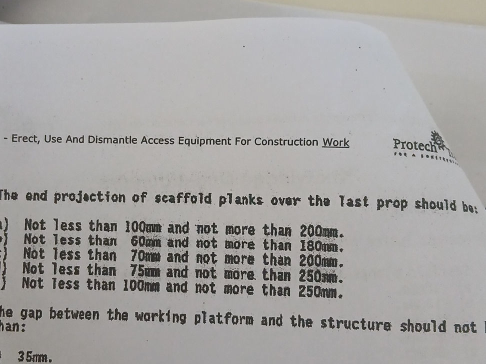 The end projection of scaffold planks over | StudyX