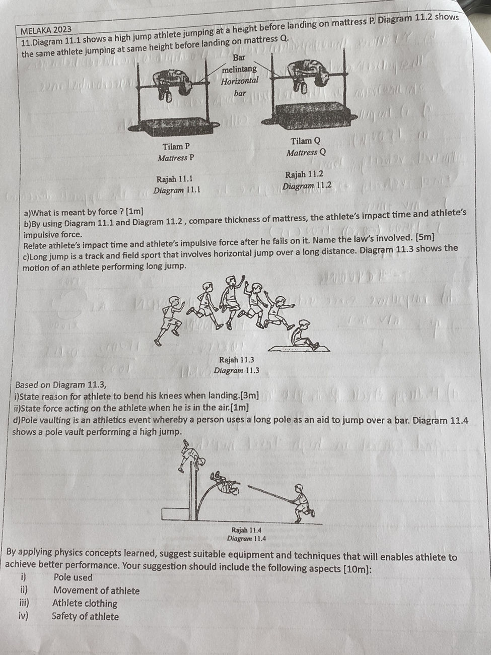 11. Diagram 11.1 shows a high jump athlete | StudyX