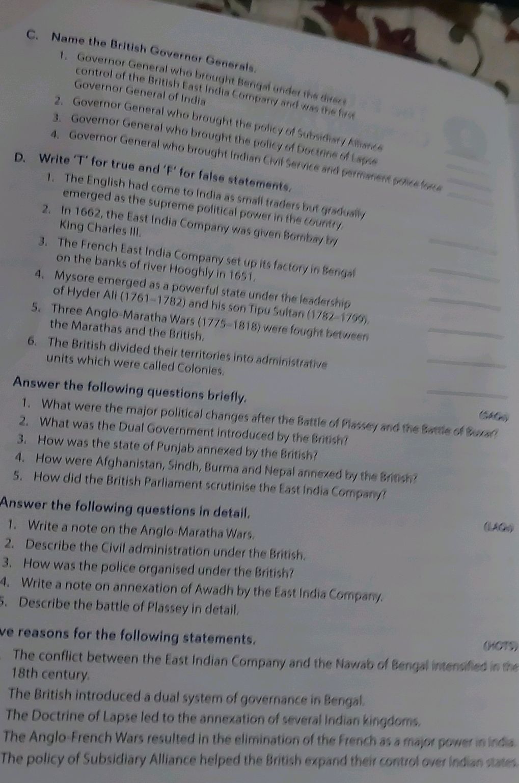 C. Name the British Governor Generals. 1. | StudyX