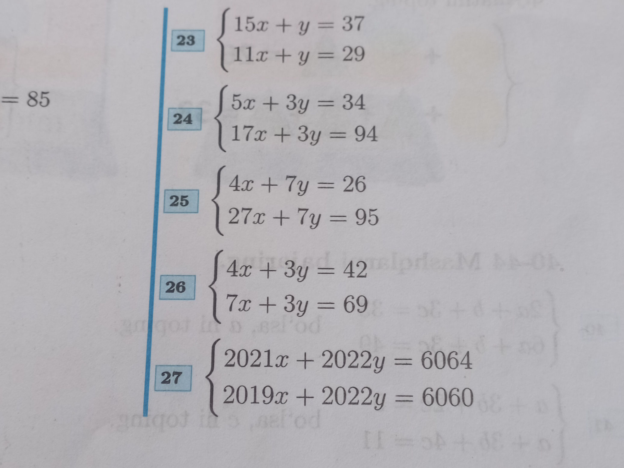23 $$\15x + y = 37 11x + y = 29\$$ 24 $$\5x | StudyX