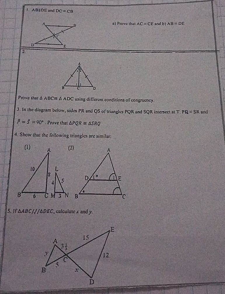 1. $AB DE$ and $DC = CB$ a) Prove that | StudyX