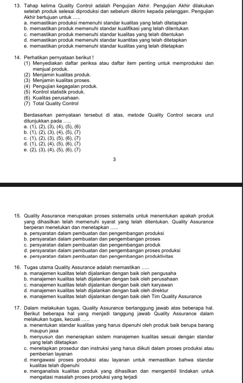13. Tahap kelima Quality Control adalah | StudyX
