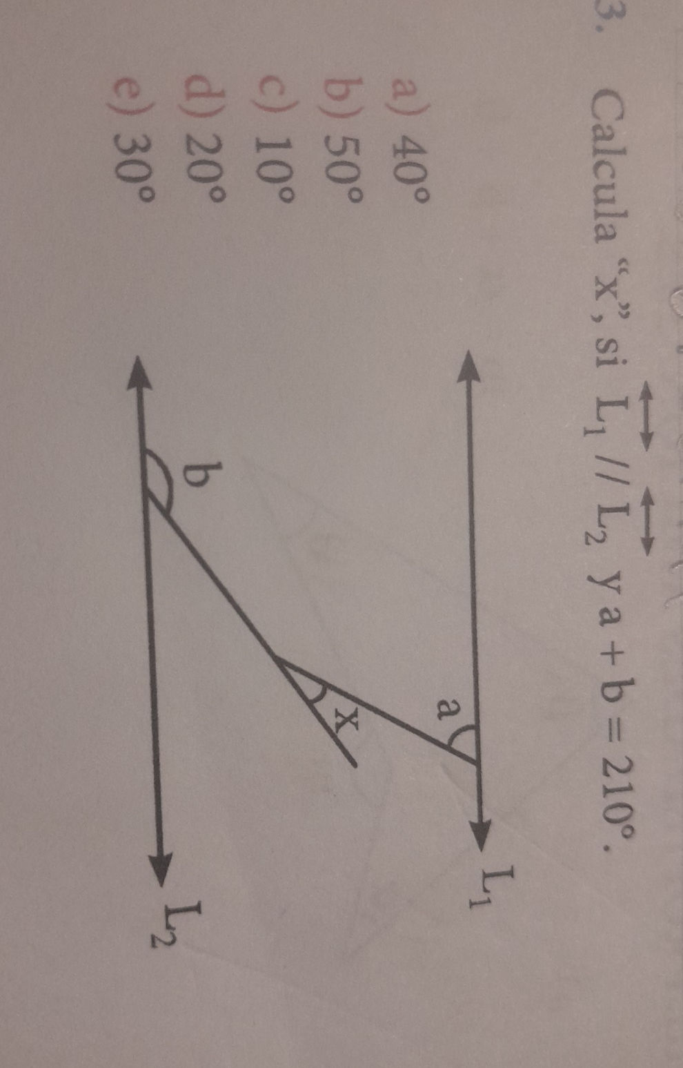 3. Calcula "x", si $L_1$ // $L_2$ y $a + b = | StudyX