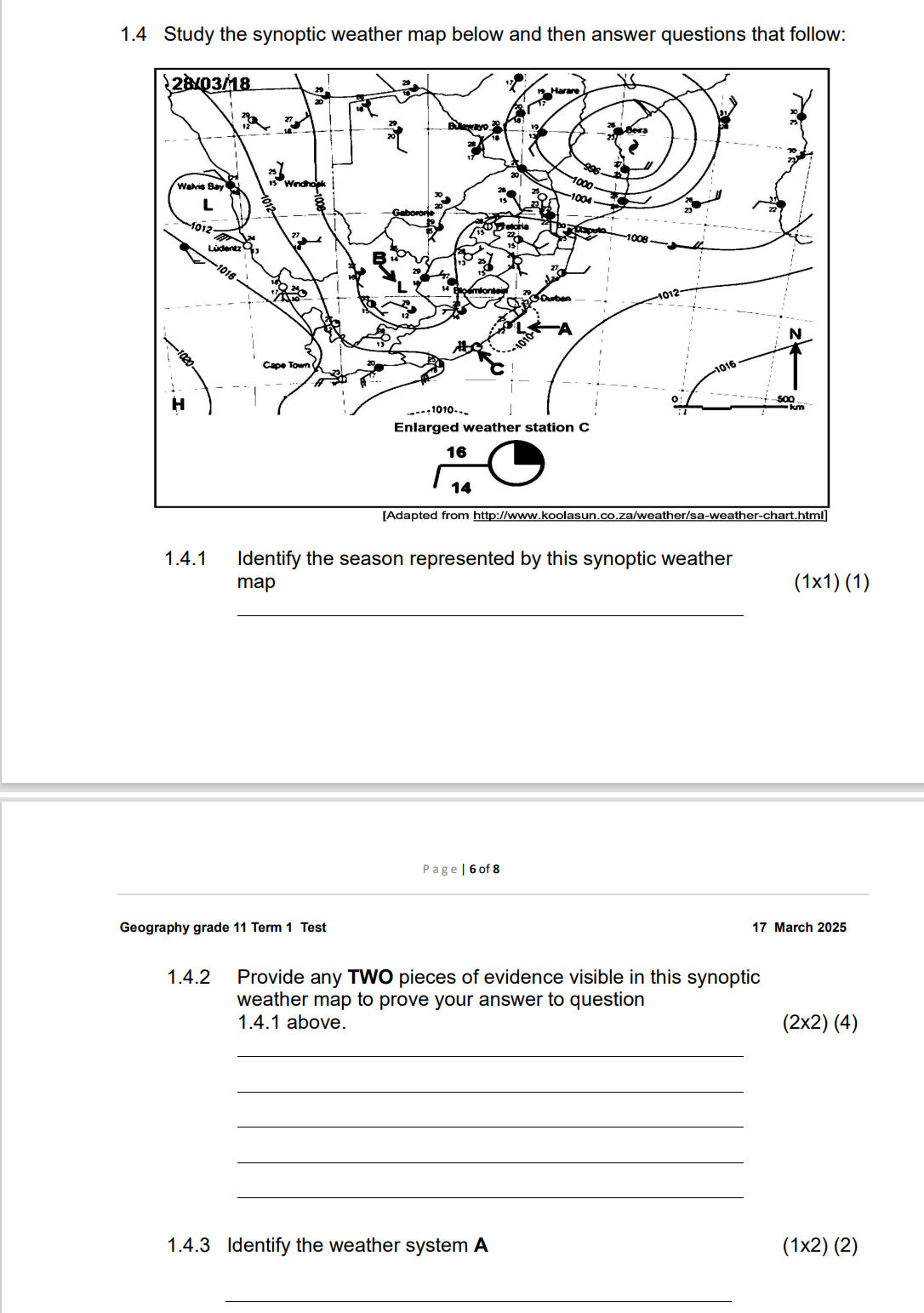 1.4 Study the synoptic weather map below and | StudyX