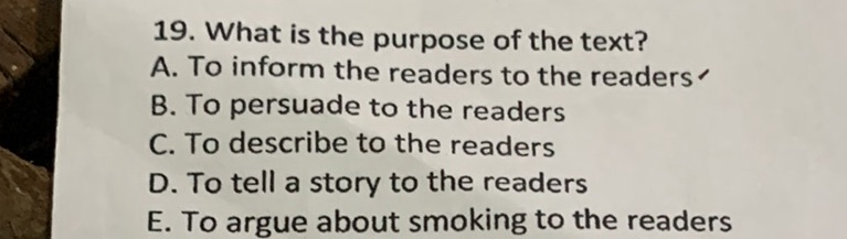 19. What is the purpose of the text? A. To | StudyX