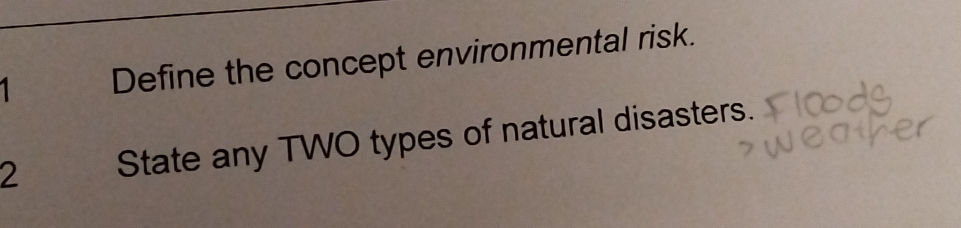 1 Define the concept environmental risk. 2 | StudyX