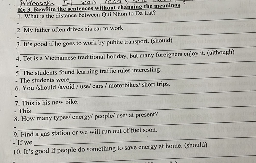 Ex 3. Rewrite the sentences without changing | StudyX